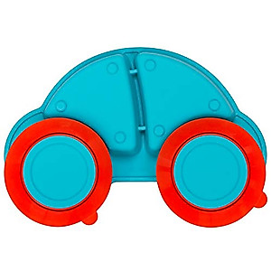 Silicone Divided Toddler Plates - Portable Non Slip Suction Feeding Plates for Children Babies and Kids BPA Free Baby Dinner Plate (Car-Blue)