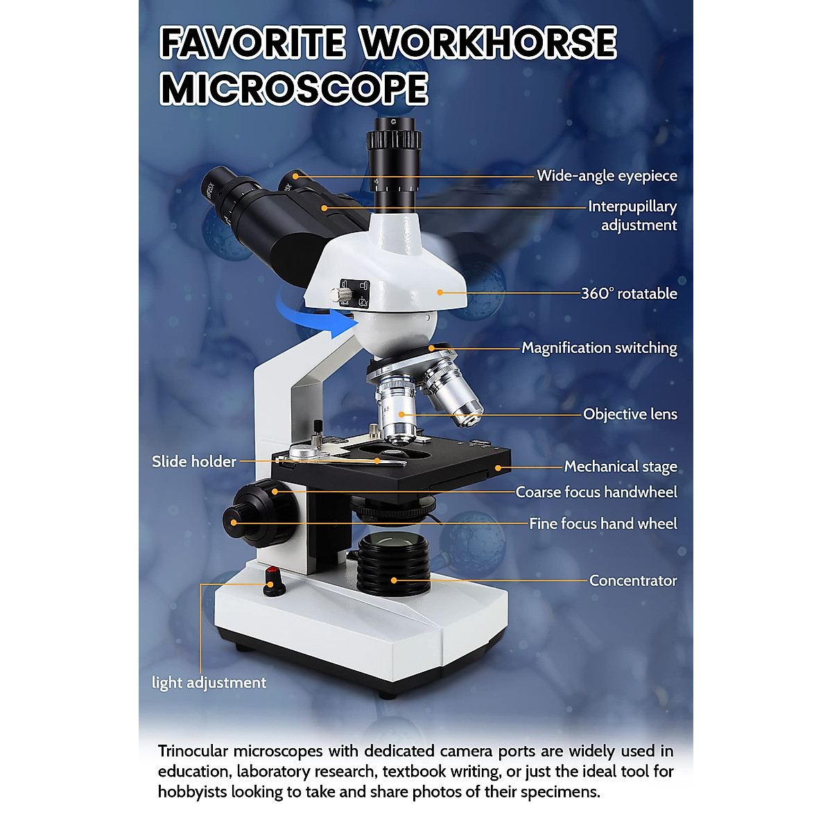 Crspexil 40X-5000X Compound trinocular Microscopes trinocular fo Adults, with 5.0 mp Camera with Microscope Slides 30p, Microscope Accessories, Microscopes Abbe Condenser