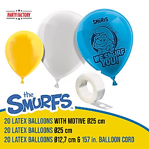 Party Factory `Smurfs' balloon garland of 60 white, blue and yellow latex balloons, 9.8 and 4.7 inch, 157.4 inch balloon ribbon included
