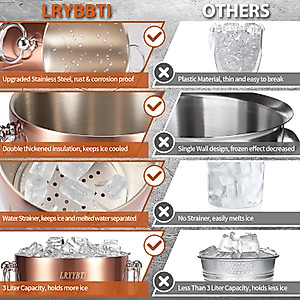 LRYYBTI Ice Bucket with Lid, Double Wall Stainless Steel Insulated ice Bucket, Champagne Bucket, Wine Bucket for Parties, Cocktail bar, Copper, 3L