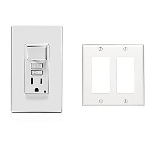 Leviton GFSW1-W Self-Test SmartlockPro Slim GFCI Combination Switch Tamper, White & 80409-W 2-Gang Decora/GFCI Device Wallplate, Standard Size, Thermoset, Device Mount, White