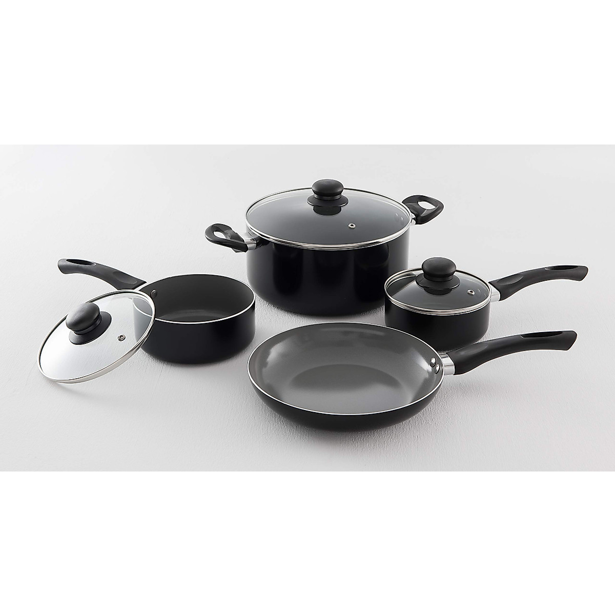 7 Piece Aluminum Non-Stick Dishwasher Safe Cookware Set, Pots and Pans, Black