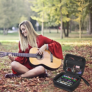 BOVKE Guitar Picks Holder Case for Fender, ChromaCast, D'Addario, JIM DUNLOP, Bolopick, MUSICAL INSTRUMENT All Size Guitar Picks, Mesh Pocket for String Winder, Bridge Pins, Black (Case Only)