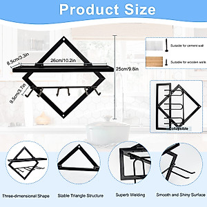 AUHOKY Metal Wall Mounted Wine Holder Stemware Glass Rack, Collapsible Hanging Red Wine Racks Organizer with 3 Stem Glass Holders, Wine Bottle Display Hanger for Home Kitchen Bar Decor