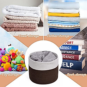 BNDSKLAI Cotton Rope Storage Baskets 11 x 11 x 9 inches, Cube Shelf Storage Organizer for Laundry, Towel, Clothes, Books, Shelves(White/Brown, 1Pack)