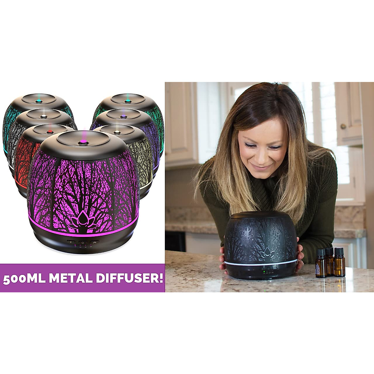 Aroma Outfitters Large Iron Essential Oil Diffuser | Aromatherapy Diffuser That Purifies Air | Ultrasonic Humidifier 7 Color LED Lights | Home Essentials | Scent Diffuser | Large Water Tank of 500mL