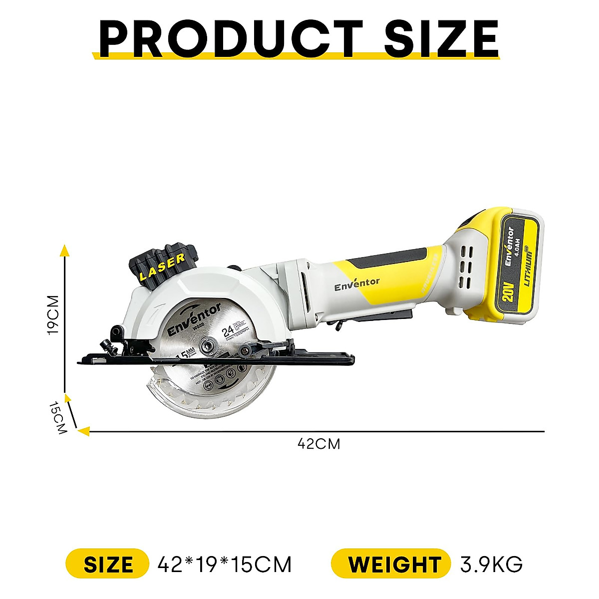 ENVENTOR Cordless Mini Circular Saw, 20V Brushless Circular Saw 4-1/2" Saw Blades with Laser Guide, 4.0AH Battery, Fast Charger, 3800RPM, Max Cutting Depth 1-11/16"(90°), 1-1/8"(45°) for Wood, PVC