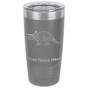 LaserGram 20oz Vacuum Insulated Tumbler Mug, Triceratops Dinosaur, Personalized Engraving Included (Gray)