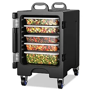 ARLIME Hot Box Food Warmer 81 QT, Front-Loading Insulated Food Pan Carrier for 5 Full-Size Pans, Food-Grade LLDPE Material, Hot Boxes with Wheels for Catering for Canteen and Restaurant Use, Black