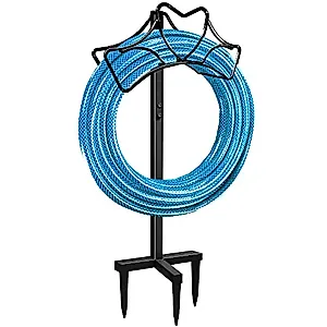 Artigarden Outdoor Garden Freestanding Hose Holder Stand, Heavy Duty Metal Water Pipe Storage Rack Stake for Backyard, Black