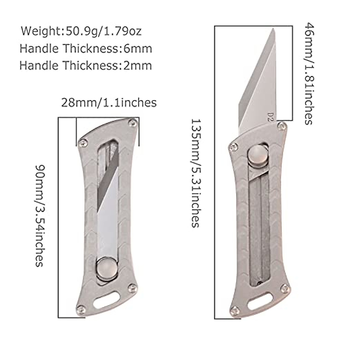 Samior S21 Retractable Blade Utility Knife 1.8 inches D2 Replaceable Razor Blade, 3.5 inches Grey Titanium Handle