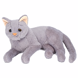 Easfan Realistic Cat Stuffed Animal Lifelike Lying Kitten Plush Toy Grey Cute Kitty Toy Birthday Holiday Kids Boys Girls, 10''