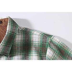 SSLR Flannel Shirts for Men Long Sleeve Button Down Shirt Lightweight Plaid Brushed Casual (Large, Green Brown)