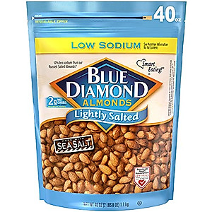Blue Diamond Almonds Low Sodium Lightly Salted Snack Nuts, 40 Oz Resealable Bag (Pack of 1)