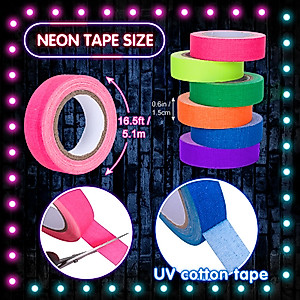 Whaline 6 Colors Neon Gaffer Cloth Tape, Fluorescent UV Blacklight Glow in The Dark Tape for UV Party (0.6 inch x 16.5 feet)