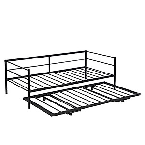 Bellemave Twin Size Metal Daybed with Adjustable Trundle, Heavy-Duty Steel Daybed with Pop Up Trundle, Black