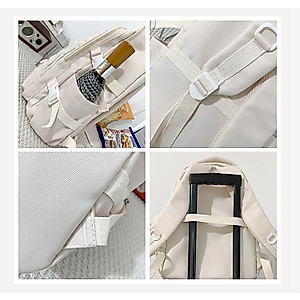 Large Simple Kawaii Backpack with Pendant for Girl Teen College Student High School Laptop Book Bag Travel Waterproof (Beige)