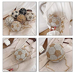 Women Rhinestones Handbag Basketball Shape Round Clutch Bag Gold Bling Diamond Clutch Purse for Evening Party Wedding (Silver basketball)