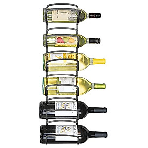 mDesign Modern Decorative Metal Wine Bottle Storage Organizer Rack Holder for Kitchen, Pantry, Dining Room, Bar, Wine Cellar- 6 Level Design - Wall Mount - Graphite Gray