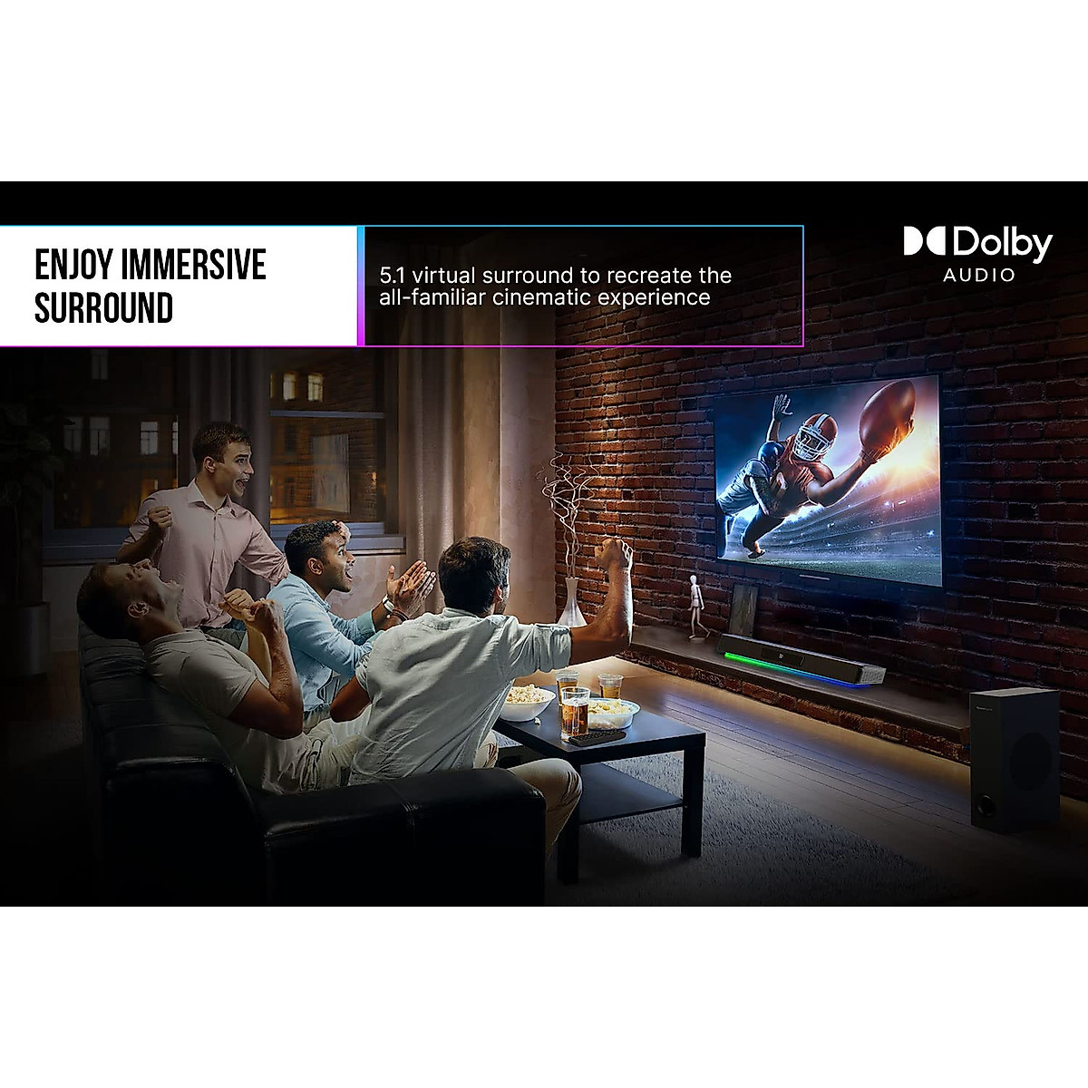 Creative Sound Blaster Katana V2X 5.1 Multi-Channel Gaming Soundbar with Compact Subwoofer, 180W Peak Power, ft Tri-Amplified 5-Driver Design, Super X-Fi Technology, and RGB Lighting