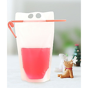 Herdro 100 Pack Clear Drink Pouches Bags with Straws - Reclosable Zipper Stand-up Plastic Pouches Bags Drinking Bags - 9.1" x 5.2"/17 Oz