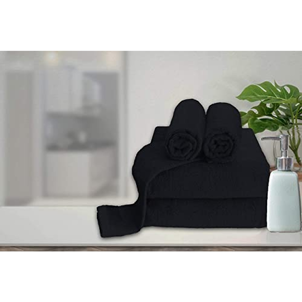 Belizzi Home 8 Piece Towel Set 100% Ring Spun Cotton, 2 Bath Towels 27x54, 2 Hand Towels 16x28 and 4 Washcloths 13x13 - Ultra Soft Highly Absorbent Machine Washable Hotel Spa Quality - Black