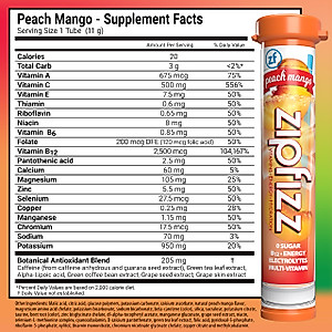 Zipfizz Energy Drink Mix, Electrolyte Hydration Powder with B12 and Multi Vitamin, Peach Mango (20 Count)