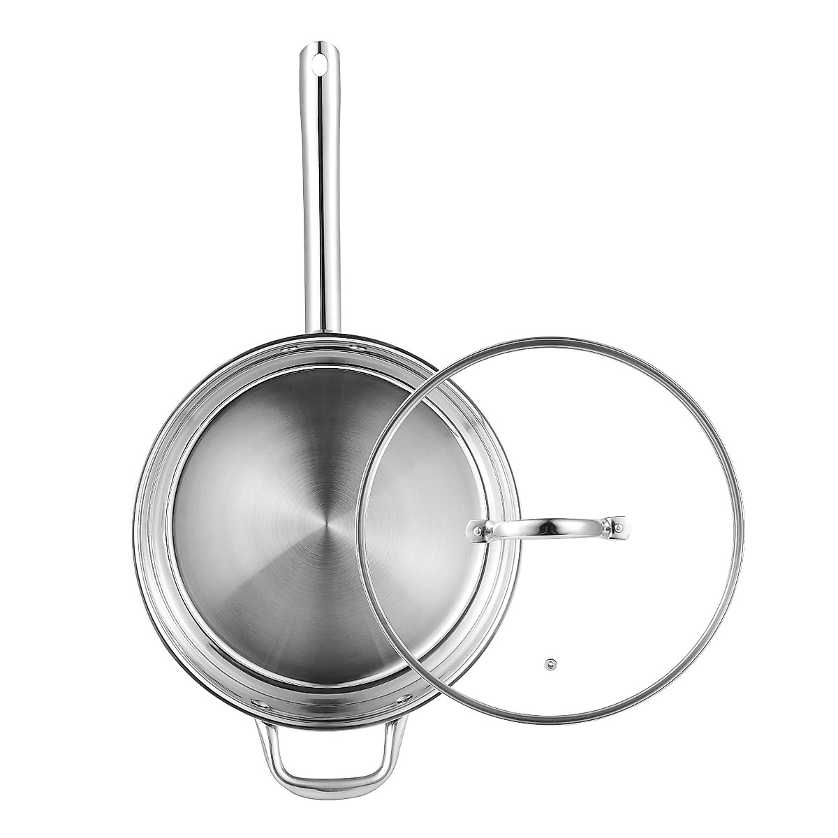 Bergner - Gourmet - 5 Quart Sauté Pan with Lid – Stainless-Steel Non-Stick Saucepan with Tempered Glass Lid - Even Heat Distribution - Safe For All Stove Types