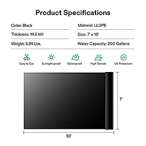 VIVOSUN 7 x 10 Feet Pond Liner, 14.5 Mil Durable LLDPE Pond Skins for Waterfall, Pond and Fish Ponds, Black