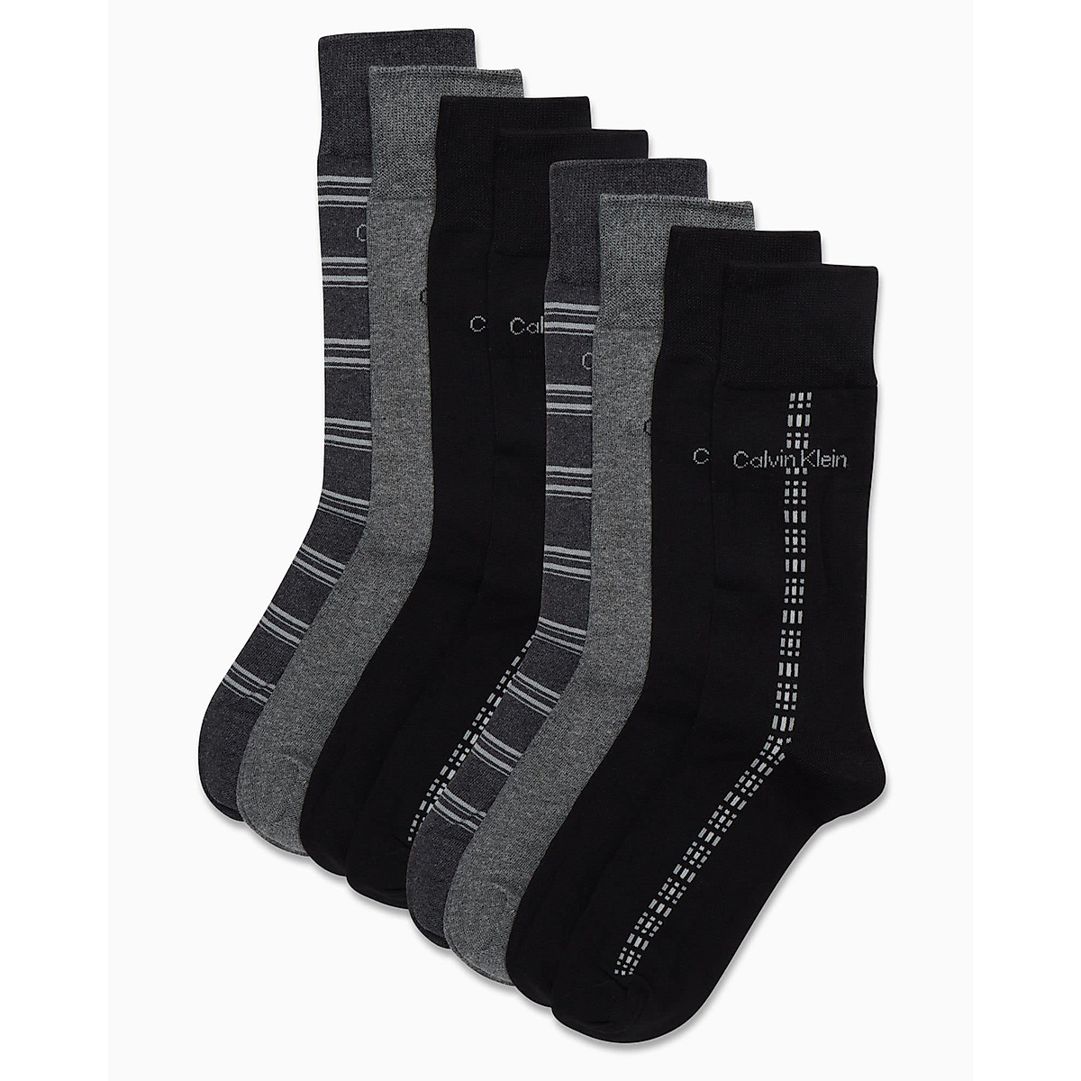 Calvin Klein Men's Dress Socks - Lightweight Cotton Blend Crew Socks (8 Pack), Size 7-12, BlackGrey Multi