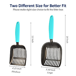 WePet Cat Litter Scoop, Non-Stick Plated Aluminum Alloy Sifter, Kitty Durable Metal Scooper, Deep Shovel, Long Handle, Kitten Pooper Lifter, Size Medium, Coated Black Body with Turkish Blue Handle