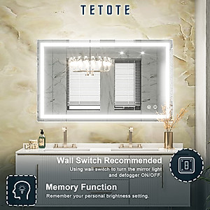 TETOTE 40 x 24 LED Bathroom Mirror LED Mirror Vanity Makeup Mirror Dimmable Anti-Fog Bathroom Lighted Mirror Wall Mounted Bathroom Decor Waterproof