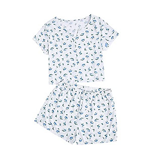 Verdusa Women's 2-Piece Button Down Short Sleeve Ditsy Floral Button Front Sleepwear Loungewear PJ Set White L