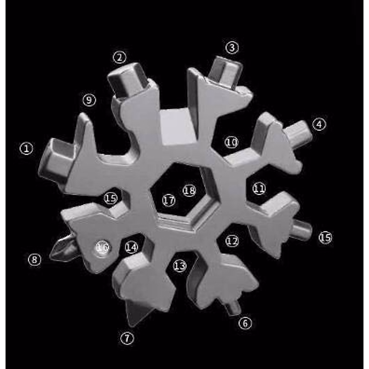 2PCS 18-in-1 Snowflake Multi Tool, Stainless Steel Snowflake Bottle Opener/Flat Phillips Screwdriver Kit/Wrench, Durable and Portable to Take, Great Christmas gift(Silver Black)
