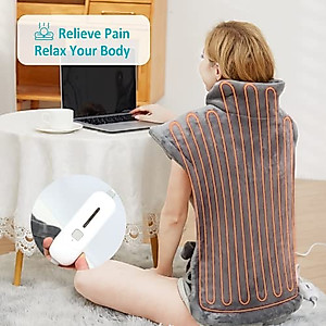 Wapaneus XL Large Heating Pad for Back & Neck,33"x24'' Wearable Electric Heated Pad- Heat Therapy Muscle Pain and Cramps Relief,with 3 Temperature Settings, Auto Shut-Off Machine Washable, Gray