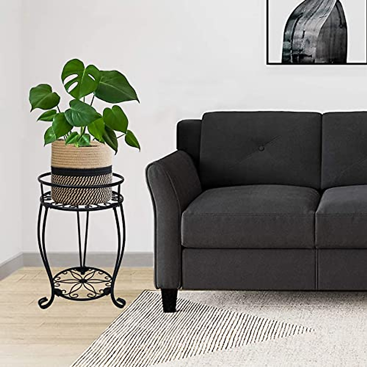 CASIMR 2 Tier Plant Stand, 19.2 inch Tall Metal Potted Holder Rack,Indoor Outdoor Multiple Flower Pot Shelf Rustproof Iron Garden Container for Garden Patio Living Room Corner Balcony, Black