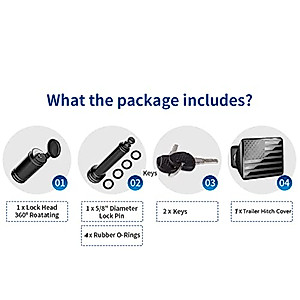 American Flag Metal Trailer Hitch Cover for 2 inch Receivers（with 5/8-Inch Pin Diameter Trailer Hitch Lock ）