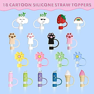 NiHome 18Pcs Silicone Straw Cover Cap Fit for Stanley 30 oz/40 oz Quencher H2.0, 0.4 inch/10 mm Straw Toppers Compatible with Stanley Tumbler, Dust-proof Straw Tip Lids, BPA-Free, Reusable