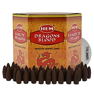 Dragons Blood Hem Backflow Incense Cones for Waterfall Aromatic Smoke Fountain Haze Falls Burner Holder and Mat Bundle - 40 Large Back Flow Incense Cones Scented