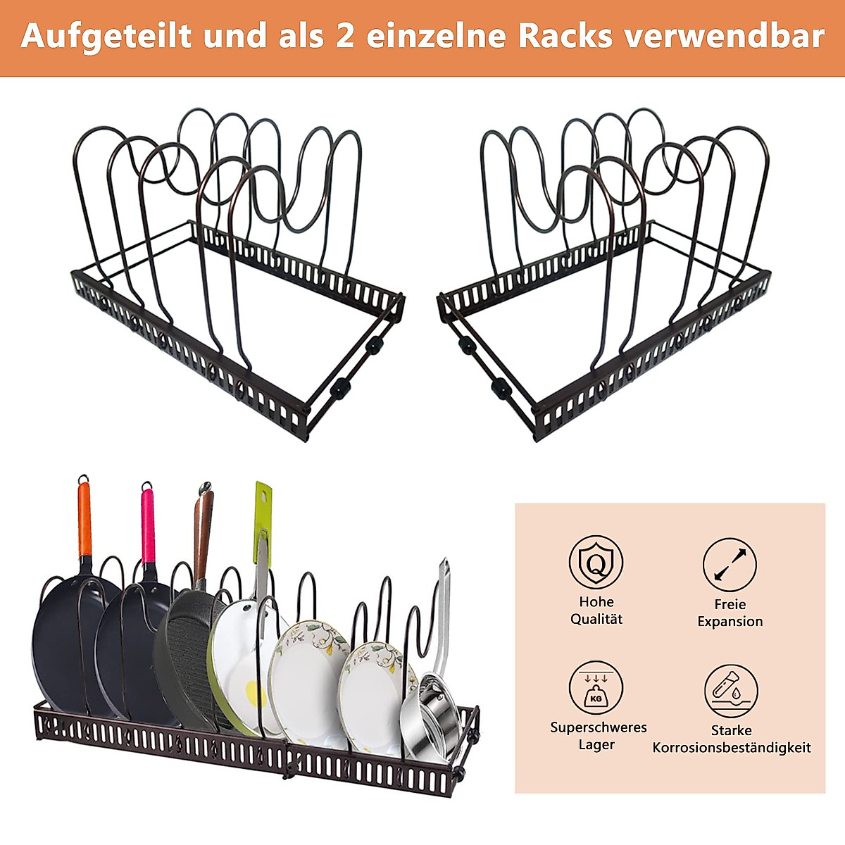 SPEENSUN Pot Lid Organizer,Lid Organizer,Expandable Detachable Pot And Pan Organizer For Cabinet With 7 AdjustableDividers,Not Easy To Tilt Or Bend Heavy Iron Pan Organizer Rack For Cabinet Organizer