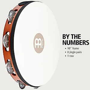 Meinl Percussion Traditional Goatskin Headed Wood Tambourine with Aluminum Jingles, Single Row — NOT Made in China — for All Musicians, 2-Year Warranty (TAH1A-AB)