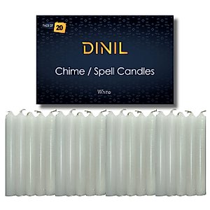 Dinil – Set of 20 White Spell & Chime Candles – Premium Mini Taper Candles for Rituals, Prayer, Birthdays, Meditation, Altar, Spells, Chime Candles - 4 Inch Tall, Unscented (White)