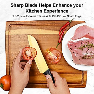 FASAKA Knives Set for Kitchen, Chef Knife Set, Kitchen Knife Sets, 6Pcs Titanium Coated Golden High Carbon Steel Made Kitchen Knives & 6Pcs Knife Sheaths with Gift Box, House Warming Gift