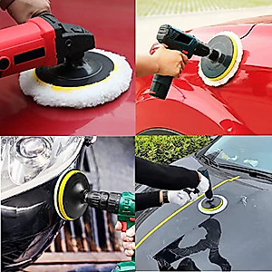 ANWTOTU 5 Pcs 6 Inch Polishing Buffing Wheel for Drill Wool Pads Wheel Polishing Pads Woolen Polishing Waxing Pads Kits with M14 Drill Buffer Adapter