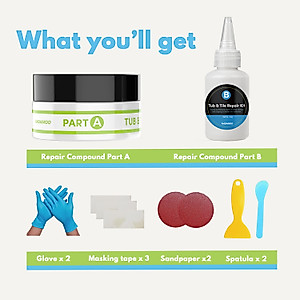 NADAMOO Tub and Tile Repair Kit White Tile Shower Repair Kit for Fiberglass Porcelain Ceramic Acrylic Stone, Fix Crack Chip Scrap Hole - 3.5 Oz