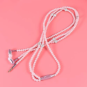 UKCOCO in-Ear Eardphones with Mic - in-Ear Headset with Remote and Mic Hands-Free Wired Pearls Chain Universal Earphone for Girls Women Student (Pink)