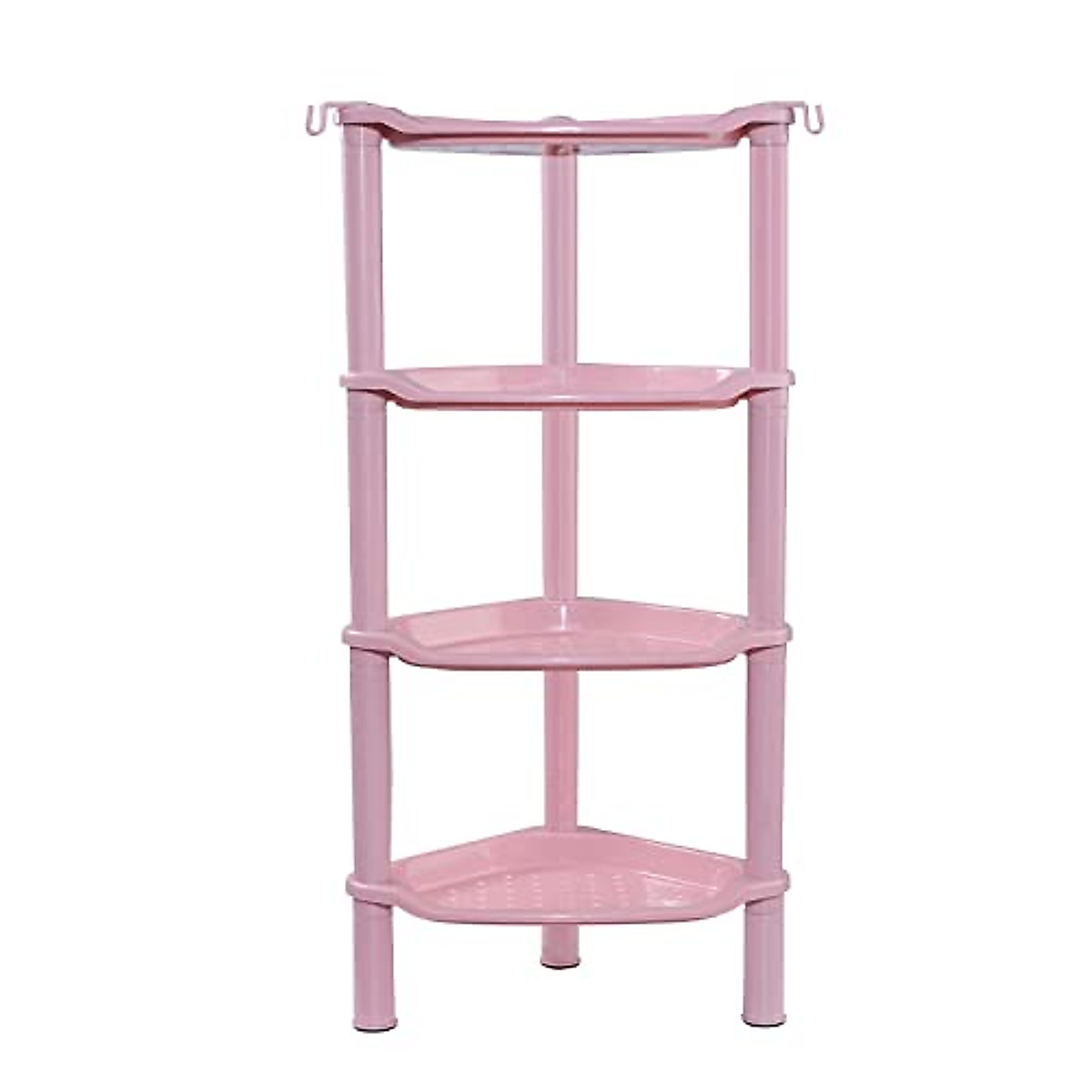 4 Shelf Corner Shower Caddy, Rustproof, Plastic Shower Organizer for Bathroom, Bathtub, Shower pan, Bath Accessories Shower Caddies, 13.5 x 10 x 33.5 Inches, Pink (Round Slot Pink 4 Tier)