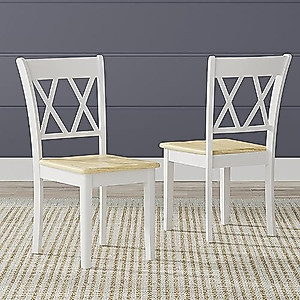 Glenwillow Home 3-PC - 42" Round Pedestal Dining Table in White + White/Natural Double X-Back Dining Chairs Dining Set