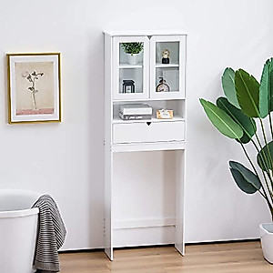 ivinta Over The Toilet Bathroom Storage Cabinet with Adjustable Shelf, Space-Saving Wooden Over Toilet Bathroom Organizer Wall Mounted Rack, 10Dx23.6Wx67.5H (White)