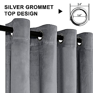 XWZO Velvet Curtains 96 Inches Long - Soft Room Darkening Thermal Insulated Thick Window Curtain Panels for Bedroom/Gallery/Home Theater/Patio Door with Tiebacks, Grommet, Grey, W52 x L96, Set of 2